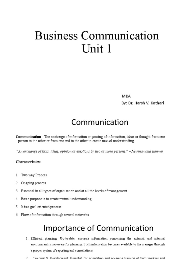 Business Communication, Mba Unit1 Relevant | PDF | Communication ...