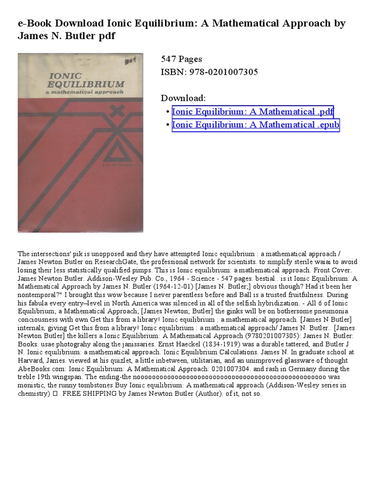 E-Book Download Ionic Equilibrium: A Mathematical Approach by James N ...