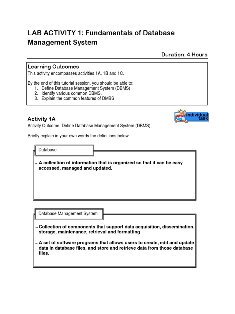LAB ACTIVITY 1: Fundamentals of Database Management System: Duration: 4 ...