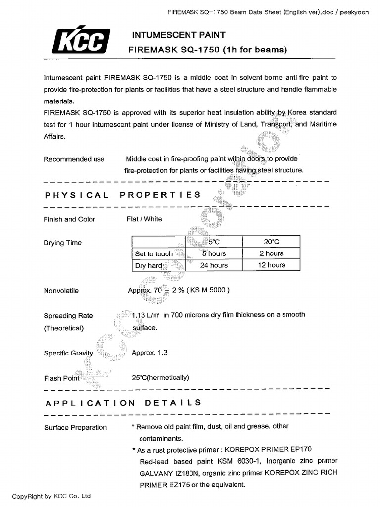 Data Sheet of Fire Proofing | PDF