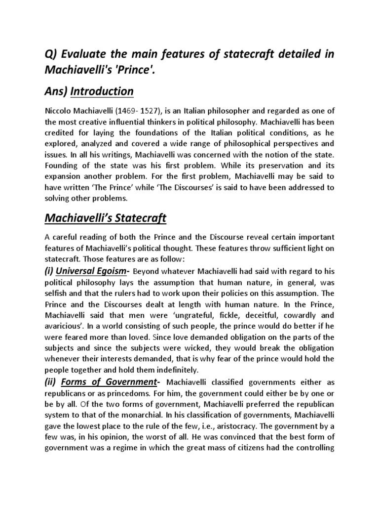 Machiavelli's Key Features of Statecraft | PDF | The Prince | Niccolò ...