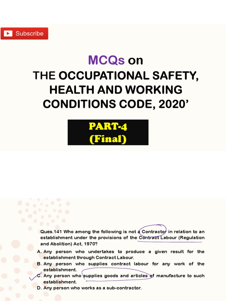 MCQs on OSHC 2020 Code | PDF | Employment | Government