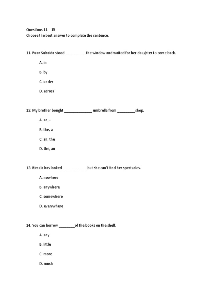 Paper One Year 4 Questions 11 To 20 | PDF