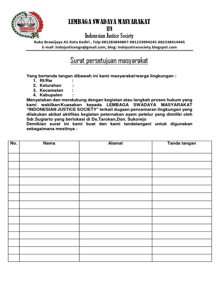 Surat Persetujuan Masyarakat | PDF