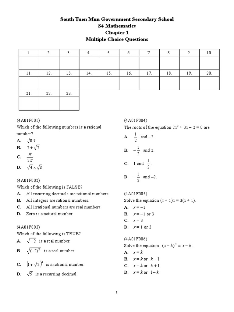South Tuen Mun Government Secondary School S4 Mathematics Multiple ...