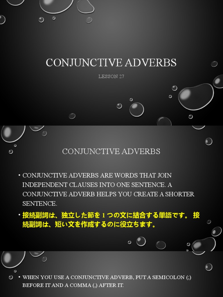 Lesson 27 Conjunctive Adverbs | PDF | Comma | Adverb