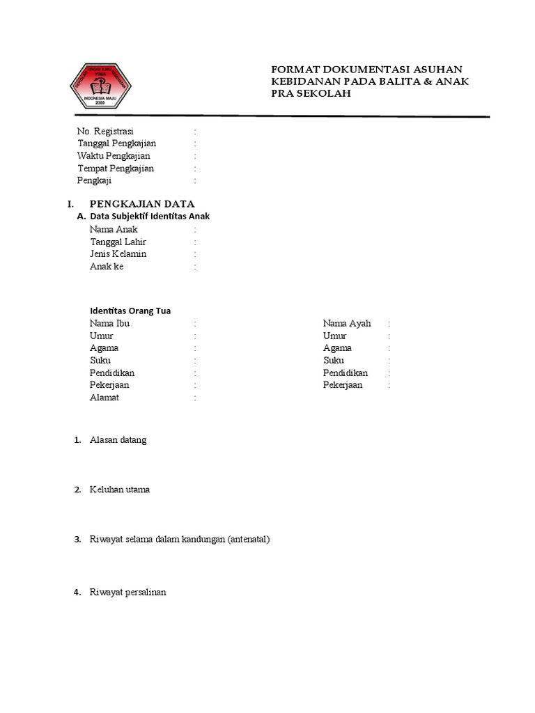 Format Dokumentasi Balita Dan Anak Pra Sekolah (Varney) | PDF