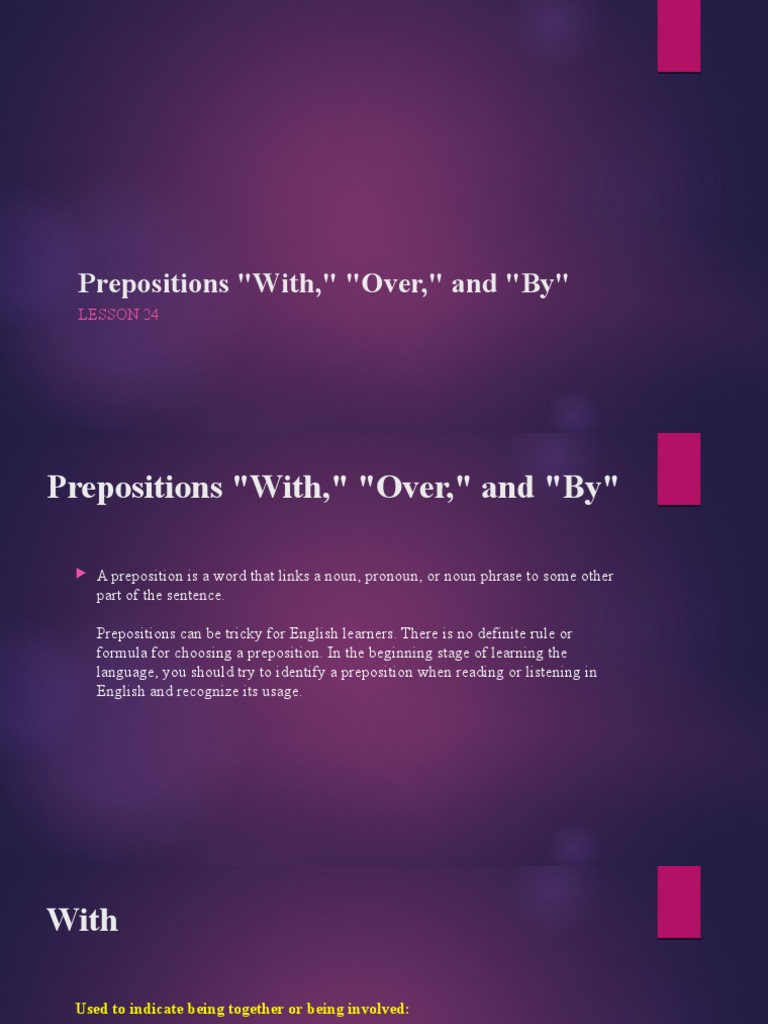 LESSON 24 Prepositions With Over and by | PDF | Preposition And ...