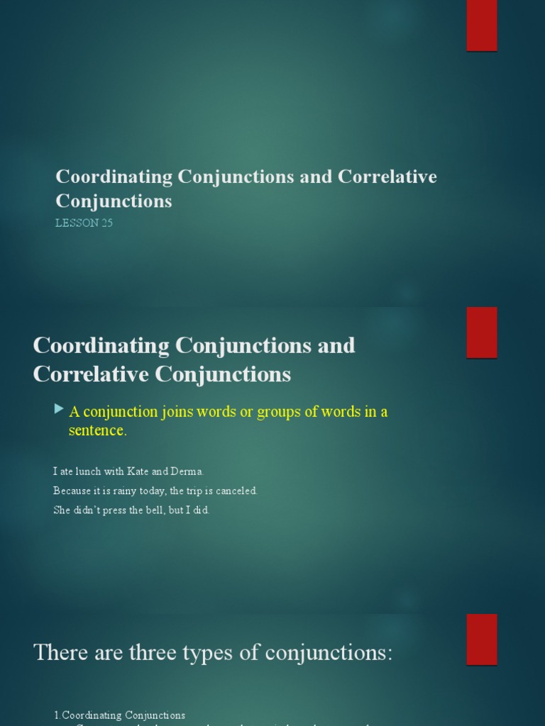 LESSON 25 Coordinating Conjunctions and Correlative Conjunctions | PDF | Human Communication ...