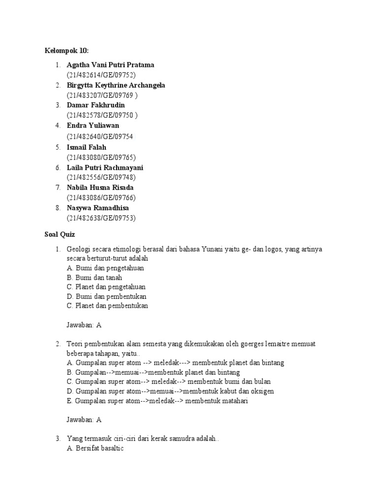 Kelompok 10 - Soal Quiz | PDF