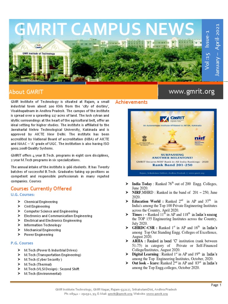 Gmrit Campus News | PDF | Internet Of Things | Engineering
