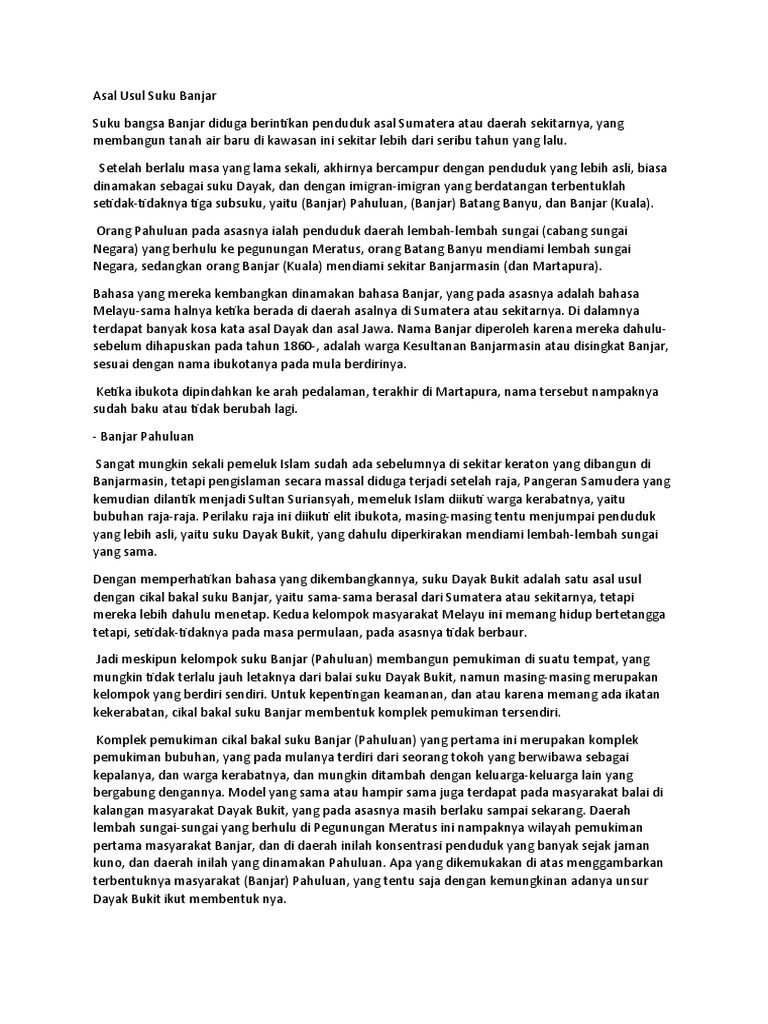 Sejarah dan Asal Usul Suku Banjar | PDF