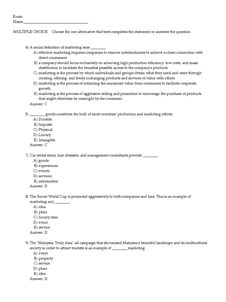 Marketing Concepts and Exam Questions | PDF | Marketing | Demand