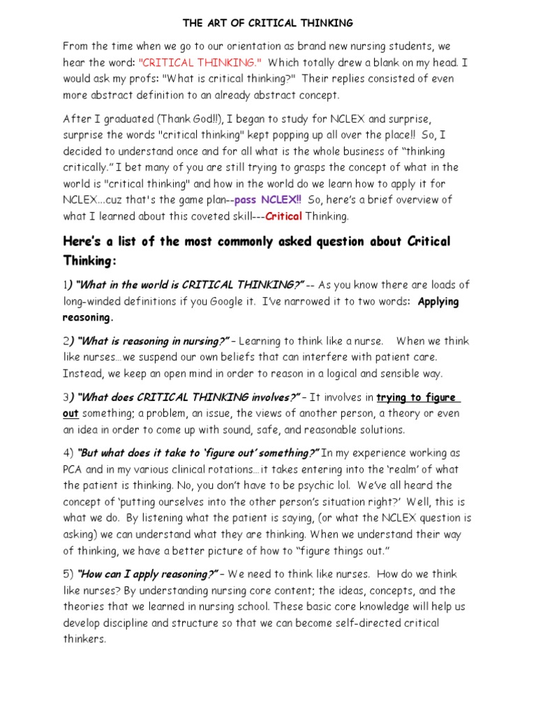 The Art of Critical Thinking | PDF | Critical Thinking | National ...