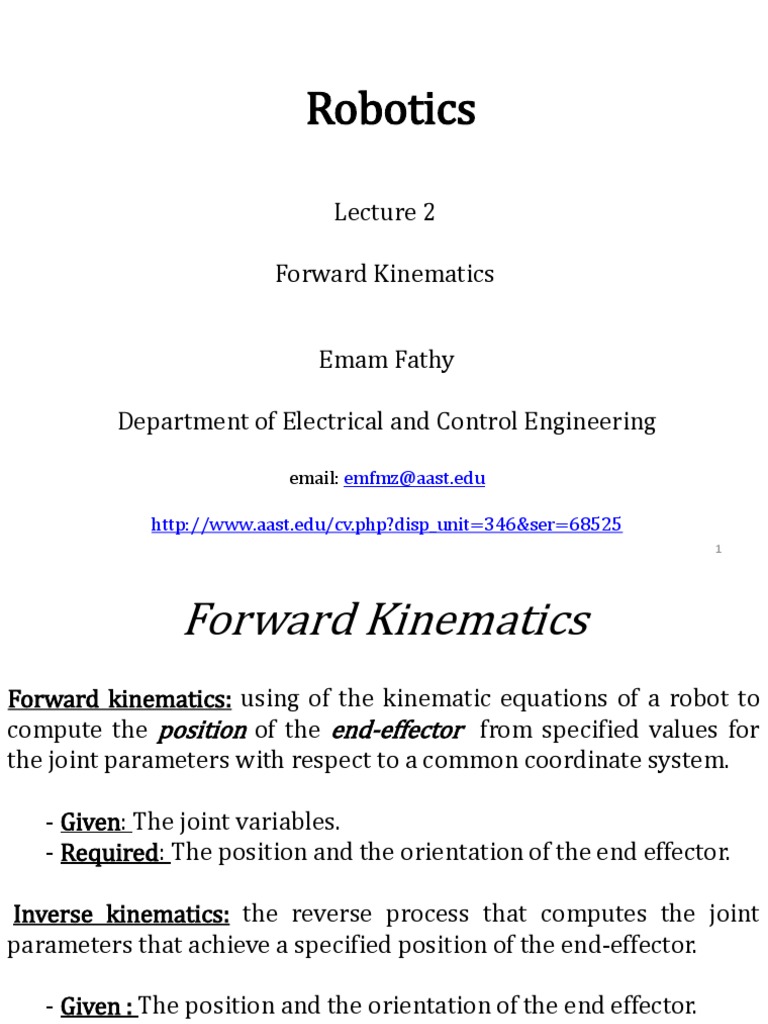 Lec2 Forward Kinematics | PDF | Kinematics | Euclidean Vector