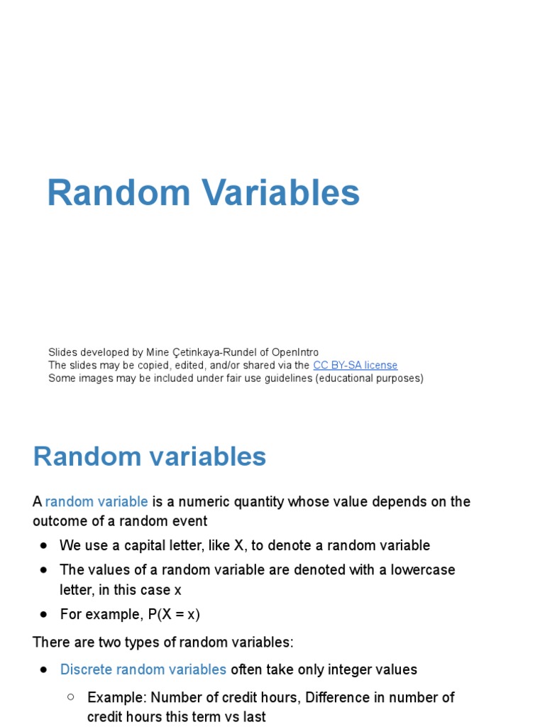 Statistics Lectures Slides, 2.4 Random Variables | PDF | Probability Distribution | Random Variable