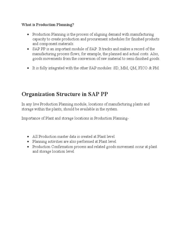 SAP PP Organization Structure | PDF