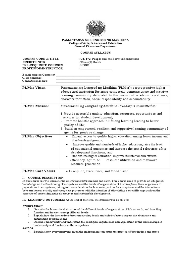 Ged 172 People and The Earth New Syllabus | PDF | Data Analysis ...