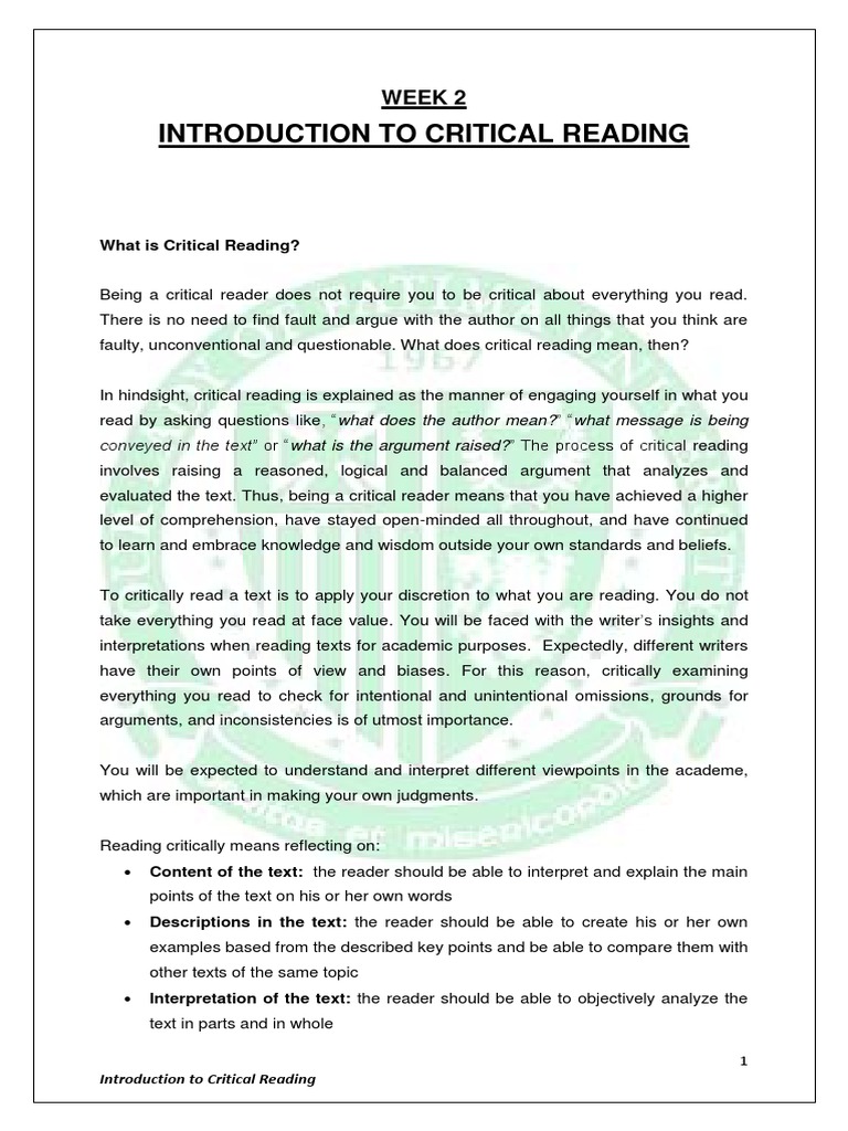 Introduction to Critical Reading Skills | PDF | News | Reason
