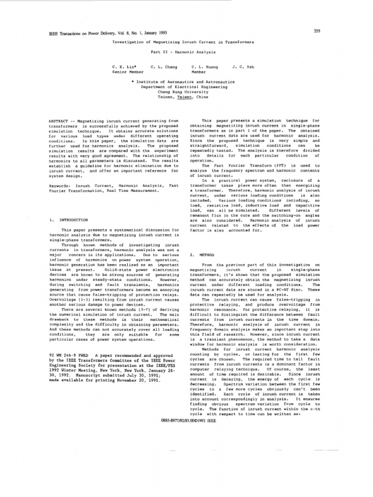 Investigation of Magnetizing Inrush Current in Transformers. II ...