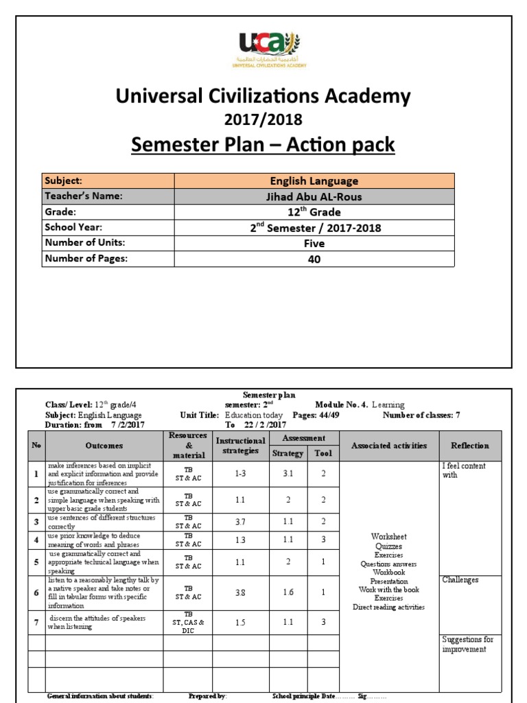 Semester Plan Grade 12 (Action Pack) | PDF | English Language | Worksheet