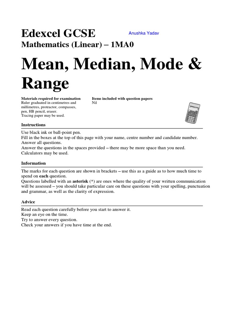 Mean, Median, Mode and Range-2021 | PDF