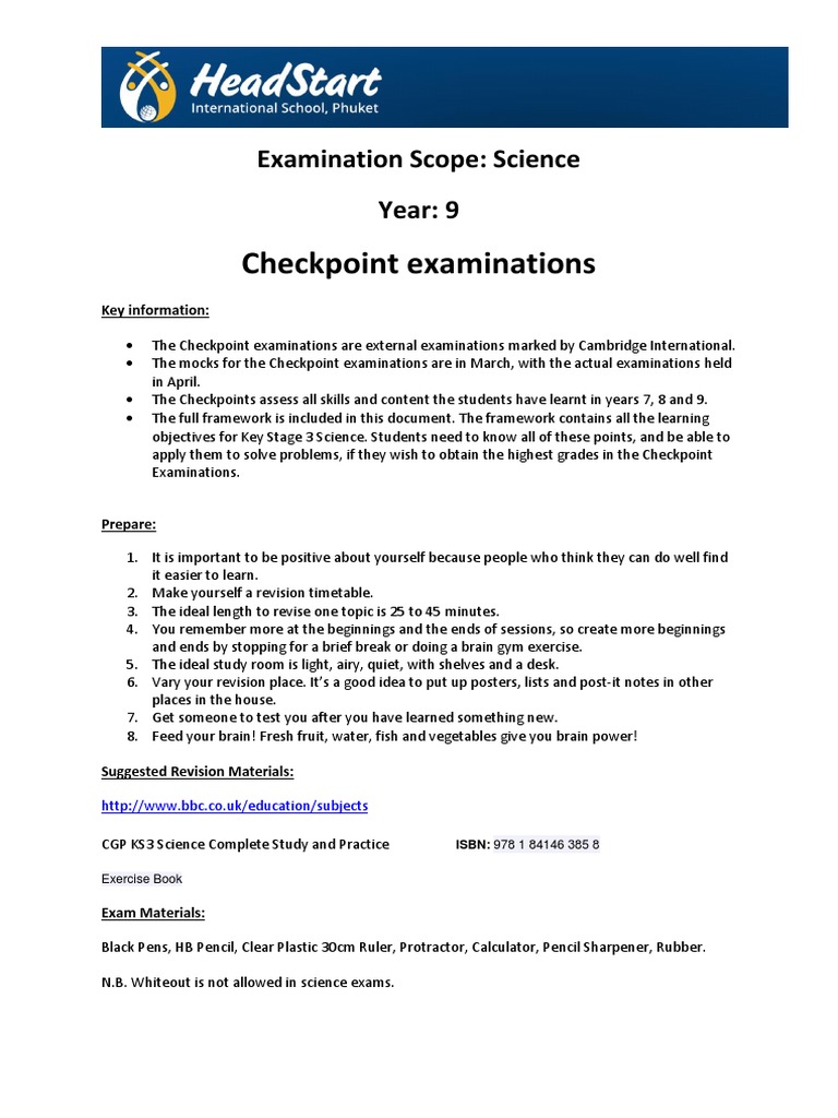 Year 9 Checkpoint Exam Revision Guide Science | PDF | Chemical ...