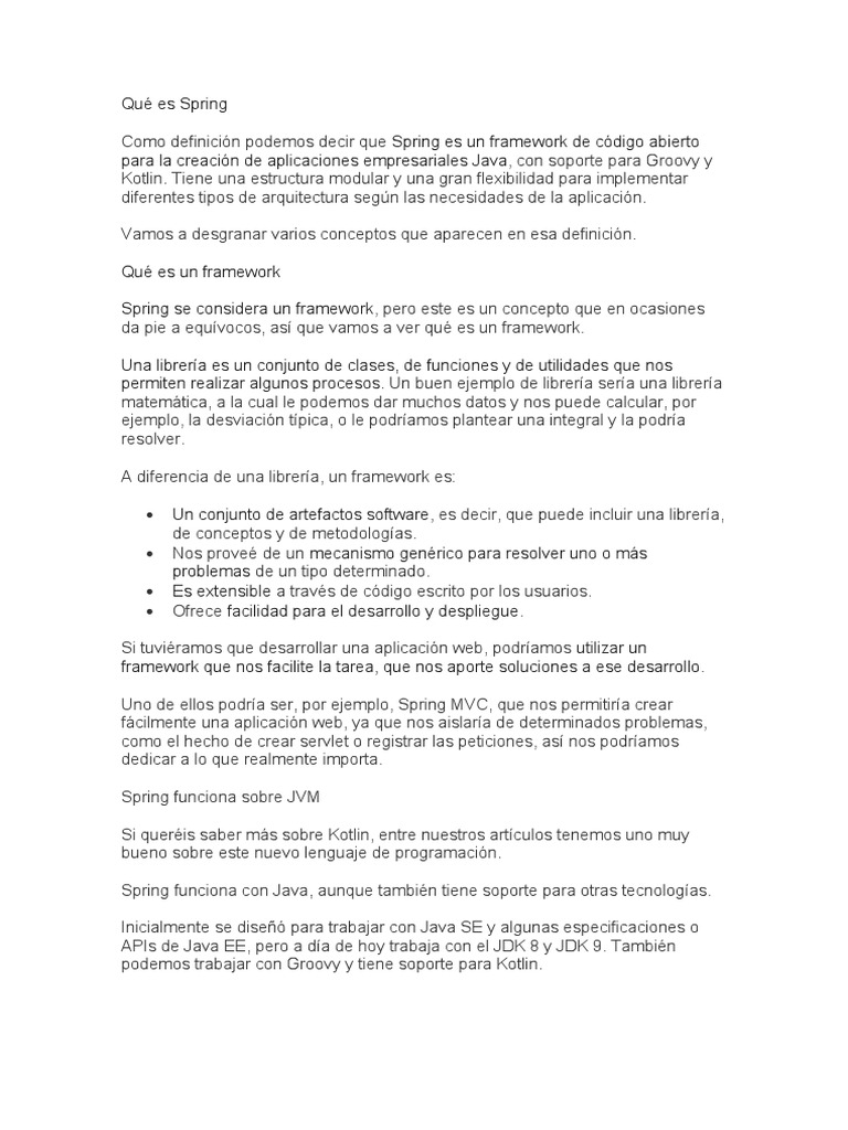 Qué Es Spring | PDF | Spring Framework | Java (lenguaje de programación)