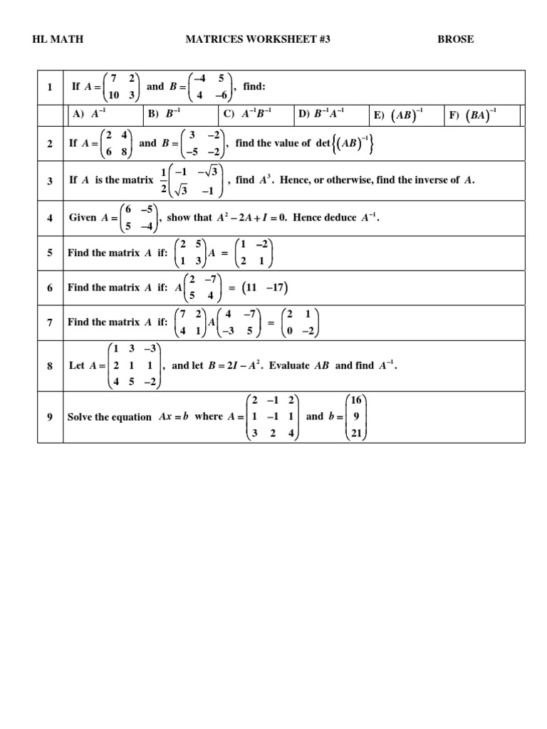 HL 049 Matrices 03 | PDF | Matrix (Mathematics) | Applied Mathematics