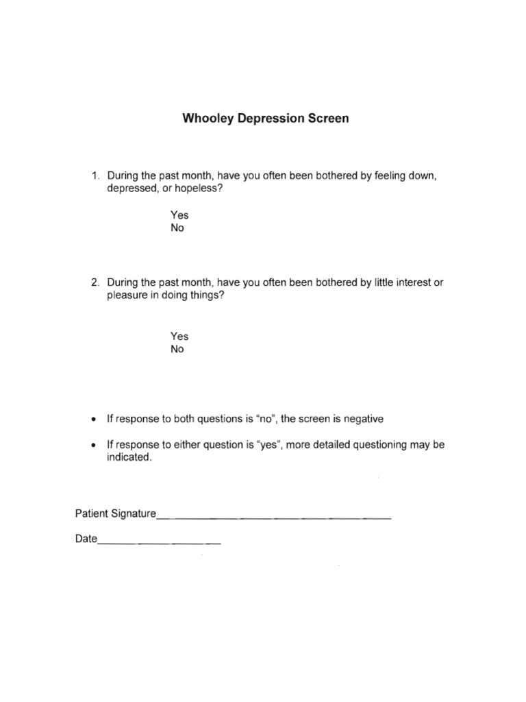 Whooley Depression Screening Tool | PDF