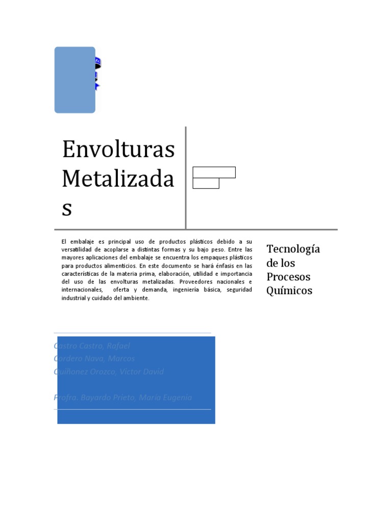 Envolturas Metalizadas | PDF | Polímeros | Materiales