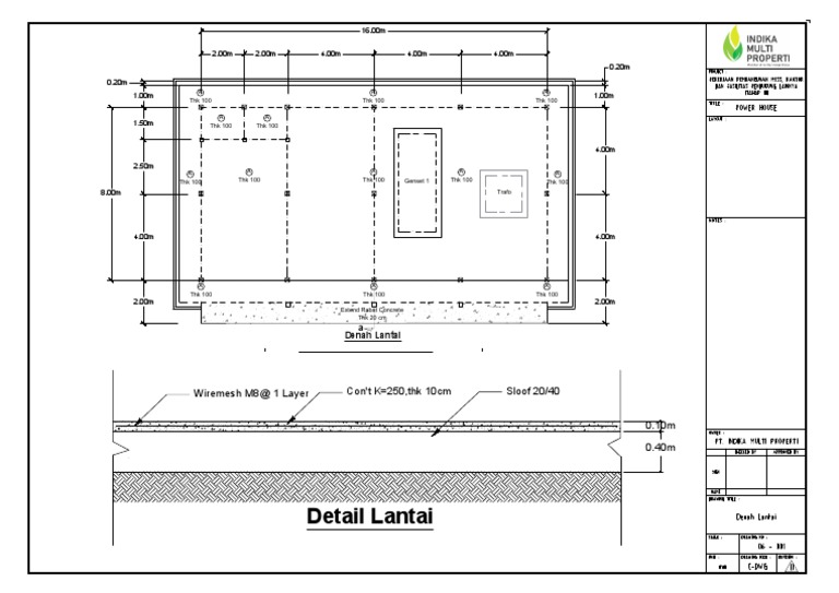 Denah Lantai: Wiremesh M8@ 1 Layer Con't K 250, THK 10cm Sloof 20/40 | PDF