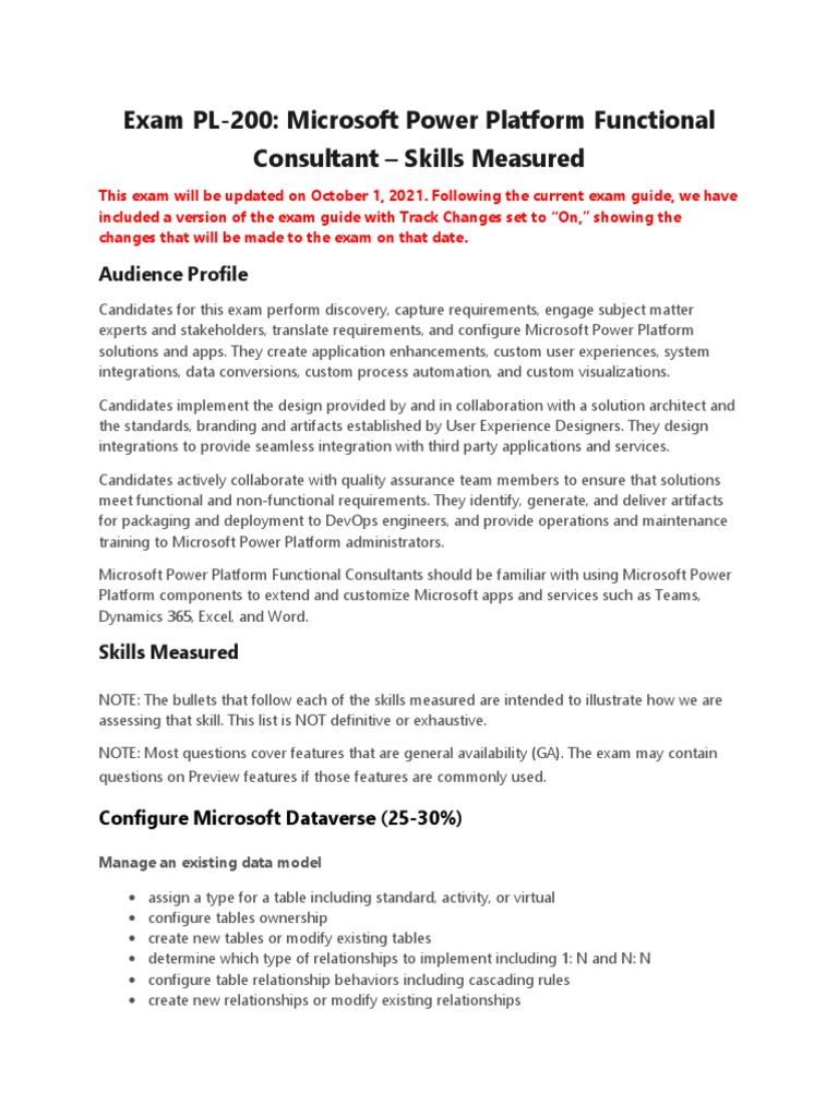 Microsoft PL-200 Exam Skills Guide | PDF | Business Process | Application Software