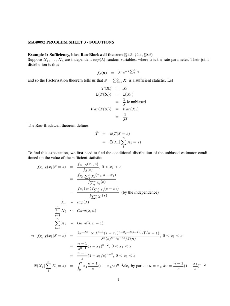 Ma40092 Problem Sheet 3 - Solutions | PDF | Bias Of An Estimator | Inference
