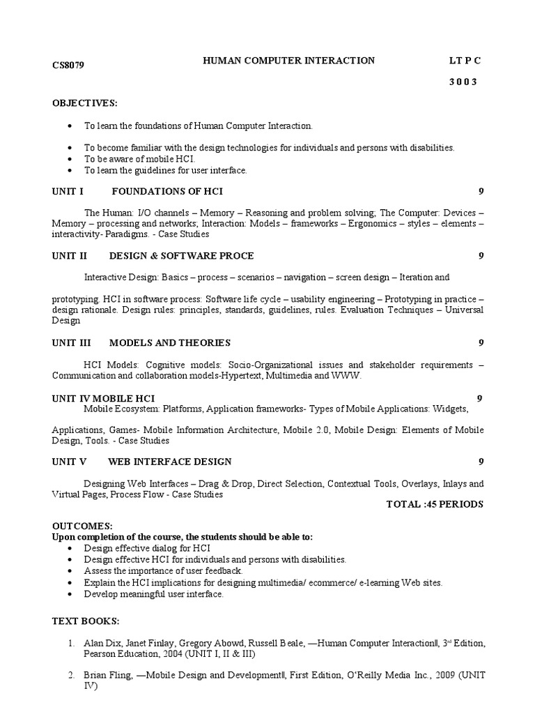 Syllabus | PDF | Human–Computer Interaction | User Interface