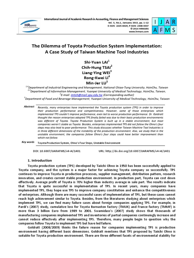 Article 01 The Dilemma of Toyota Production System Implementation | PDF ...