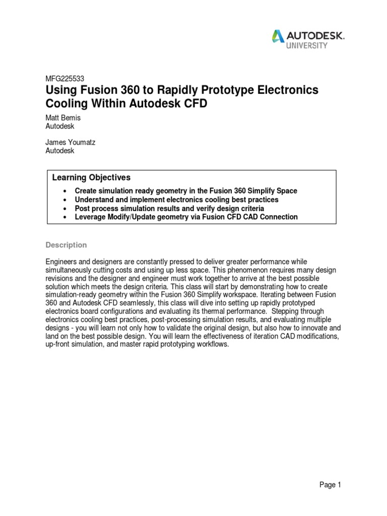 Class Handout MFG225533 Using Fusion 360 To Rapidly Prototype Electronics Cooling Within ...
