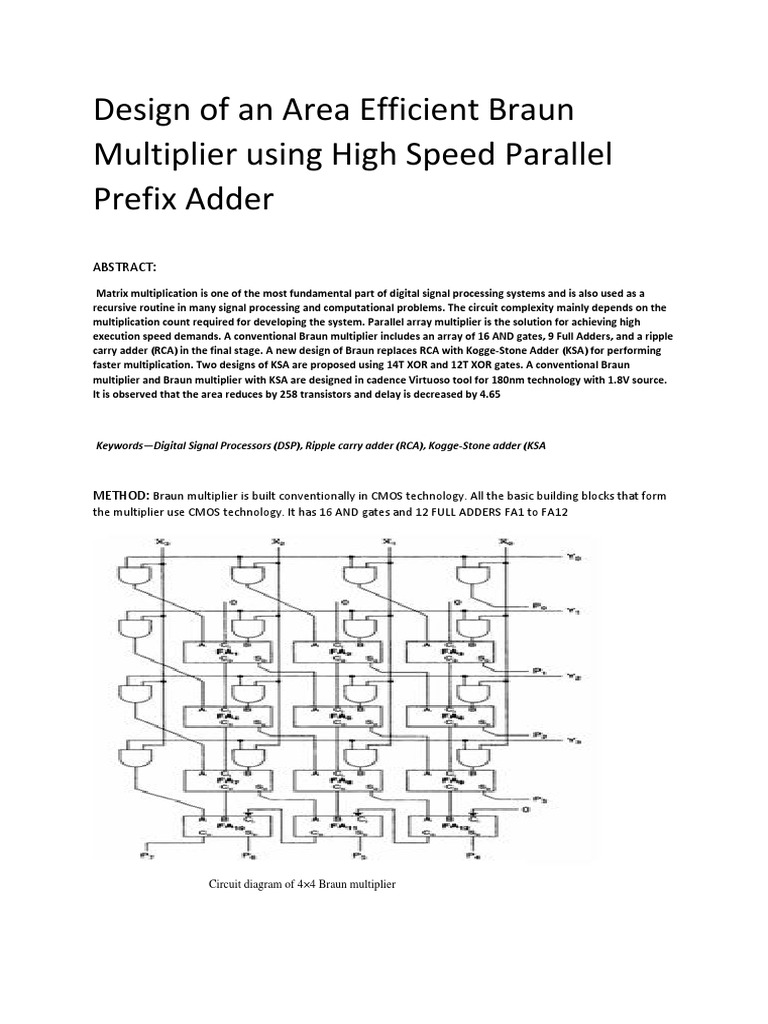 Design of An Area Efficient Braun Multiplier Using High Speed Parallel Prefix Adder PAA REPORT ...