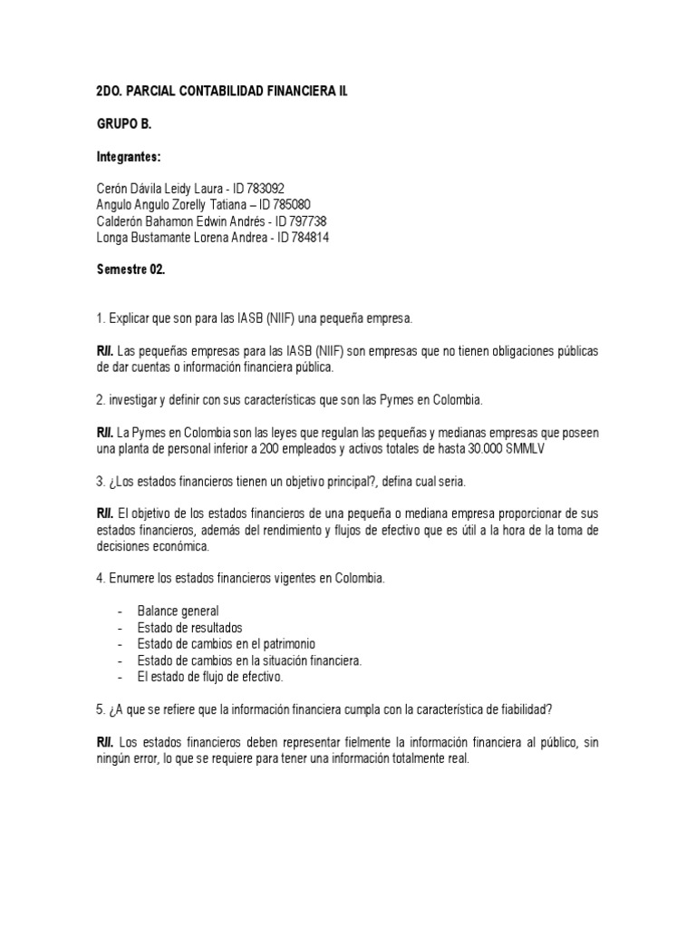 Parcial N°2 Contabilidad Financiera Ii | PDF | Contabilidad | Estado financiero