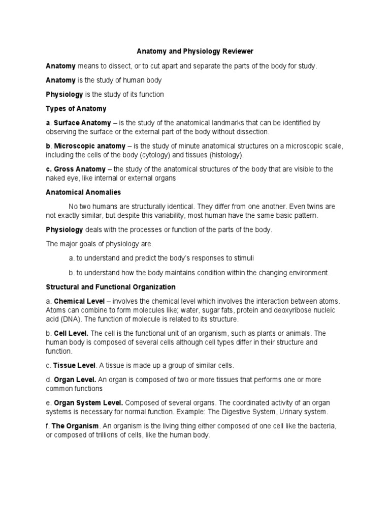 Anatomy and Physiology Reviewer | PDF | Anatomical Terms Of Motion ...