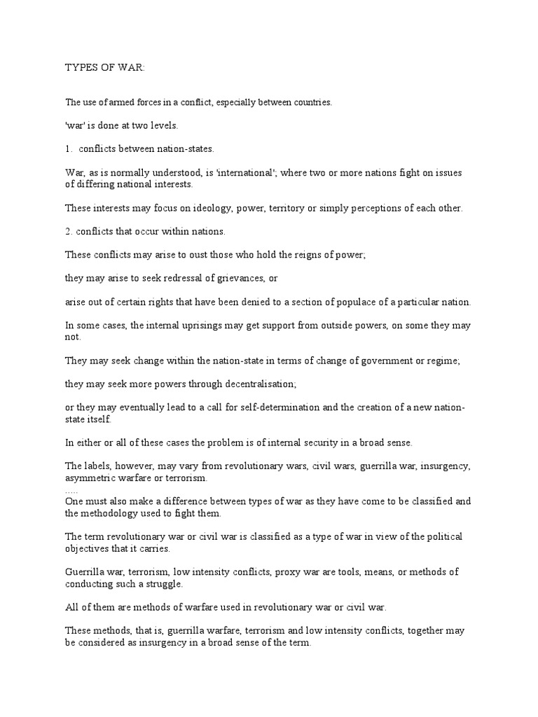 Types of War | PDF | Guerrilla Warfare | Insurgency