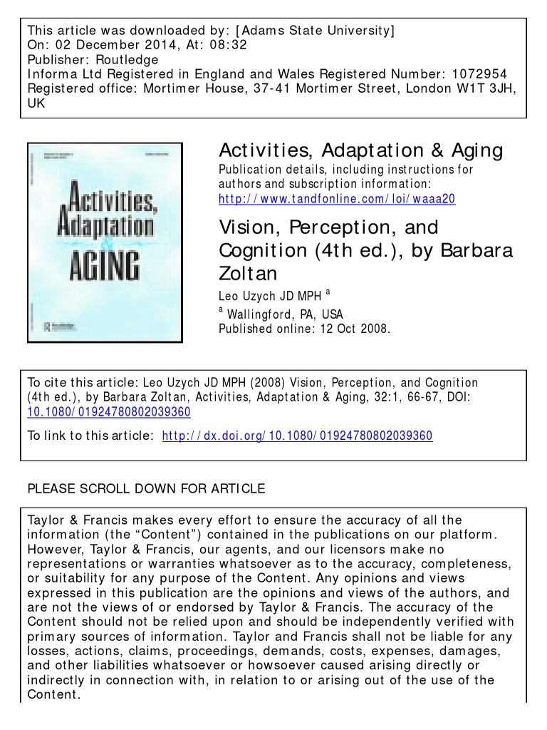 Activities, Adaptation & Aging: To Cite This Article: Leo Uzych JD MPH ...