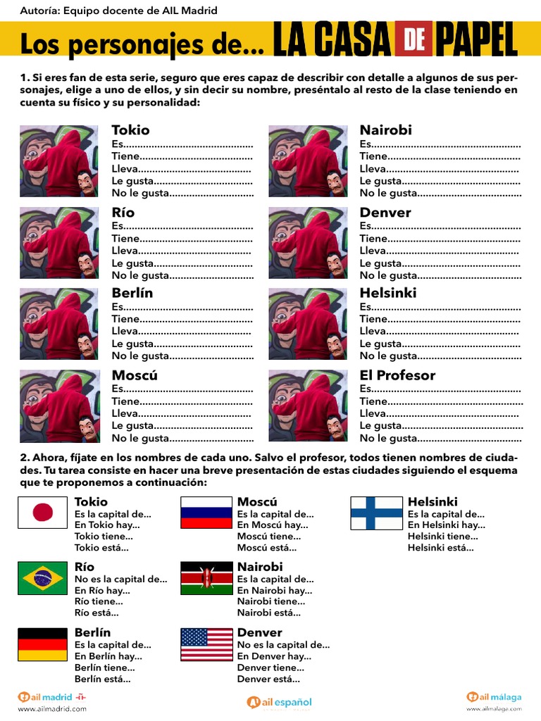 Actividad Espanol Descripcion Personas Casa Papel 2 | PDF