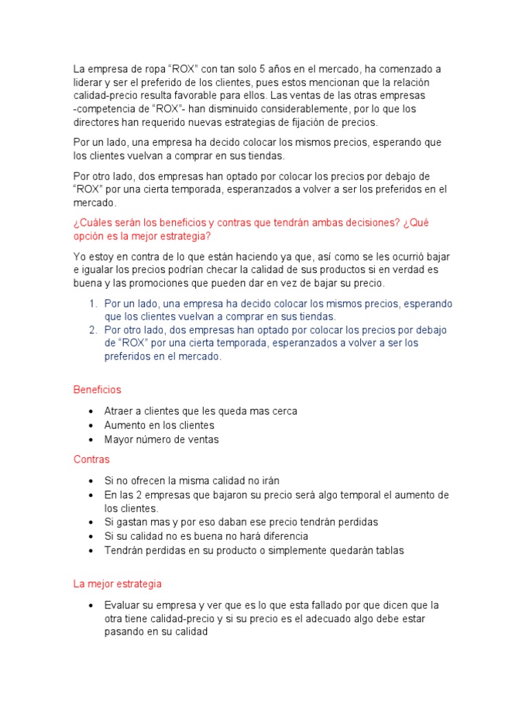 La Empresa de Ropa | PDF | Mercado (economía) | Precios