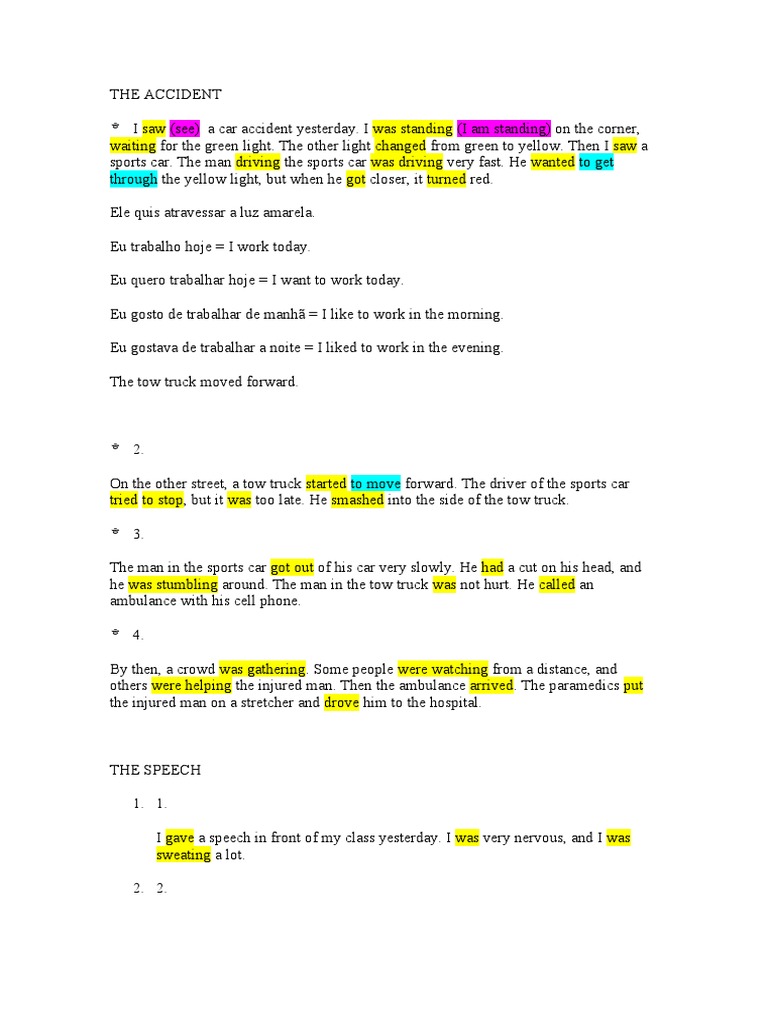 Car Accident and Daily Life Stories | PDF