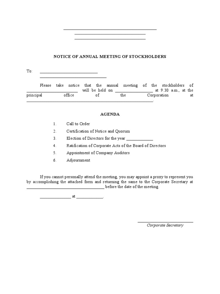 Notice of Annual Meeting With Proxy Form (Non-Person) | PDF | Proxy ...