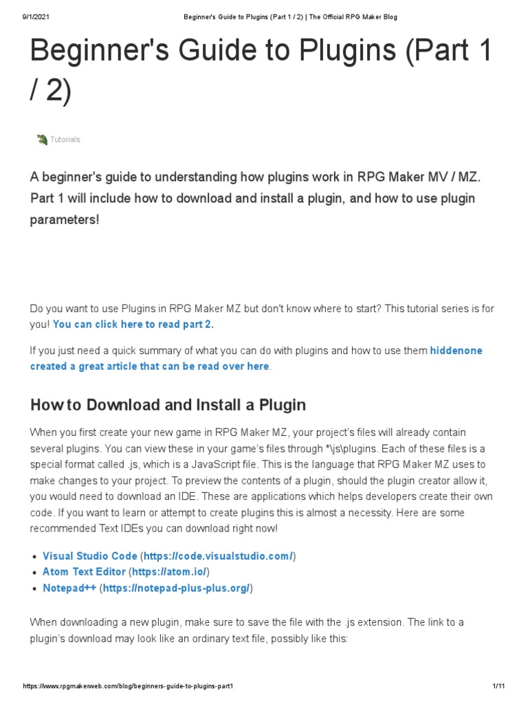 Beginner's Guide To Plugins (Part 1 - 2) - The Official RPG Maker Blog | PDF | Parameter ...