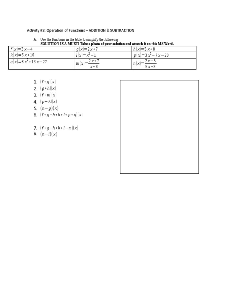 Activity 3 Operation of Function Addition Subtraction | PDF