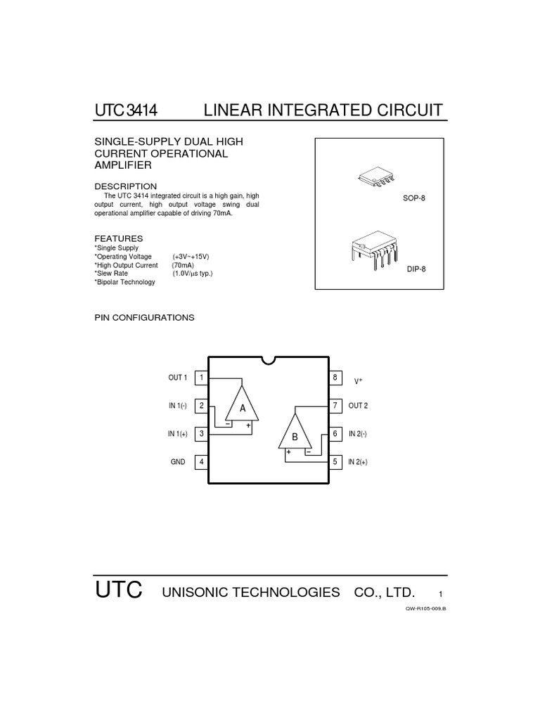 UTC 3414 Linear Integrated Circuit: Single-Supply Dual High Current ...