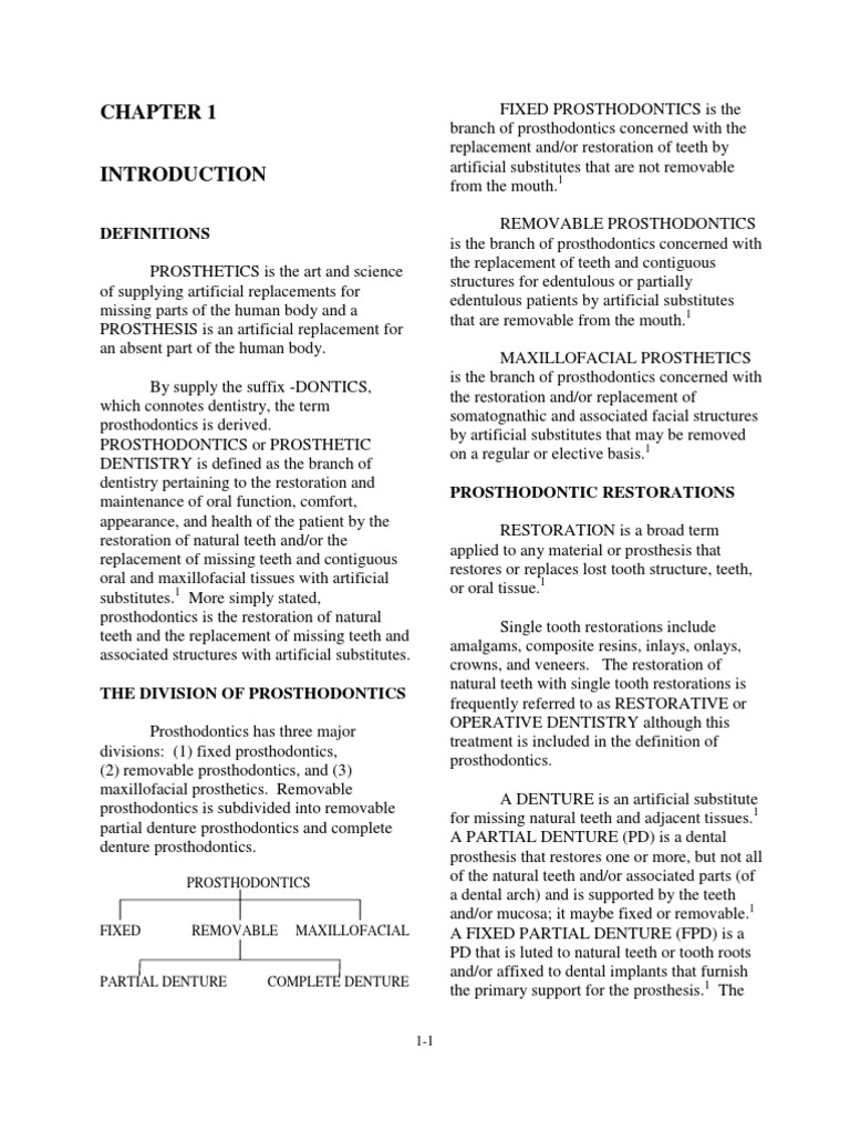 Prosthodontics: Definitions and Divisions | PDF | Prosthodontics ...